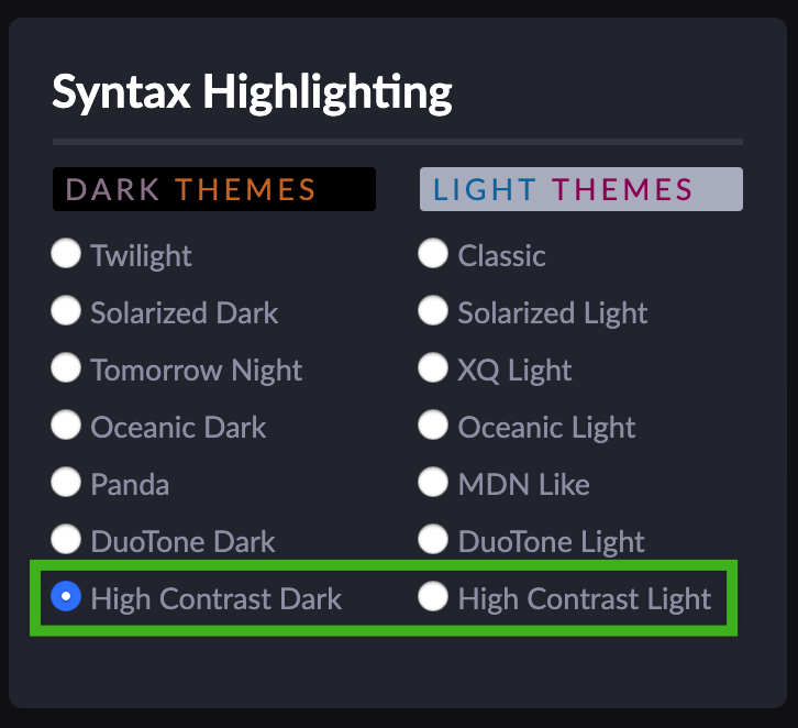 New High Contrast Syntax Highlighting Themes - CodePen Blog