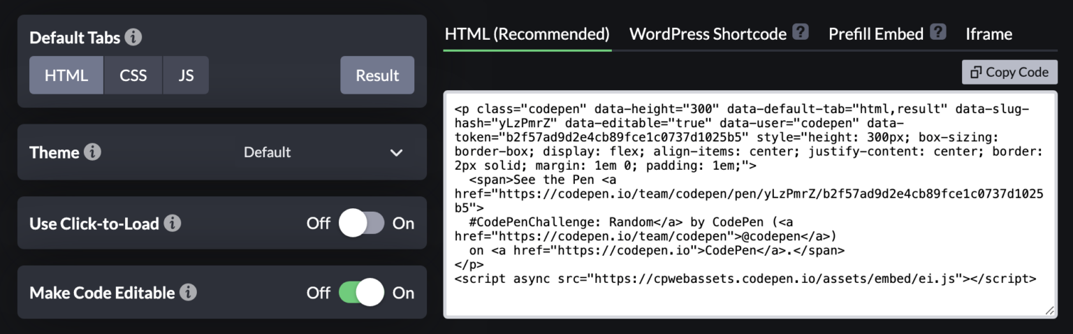 Editable Embeds – CodePen