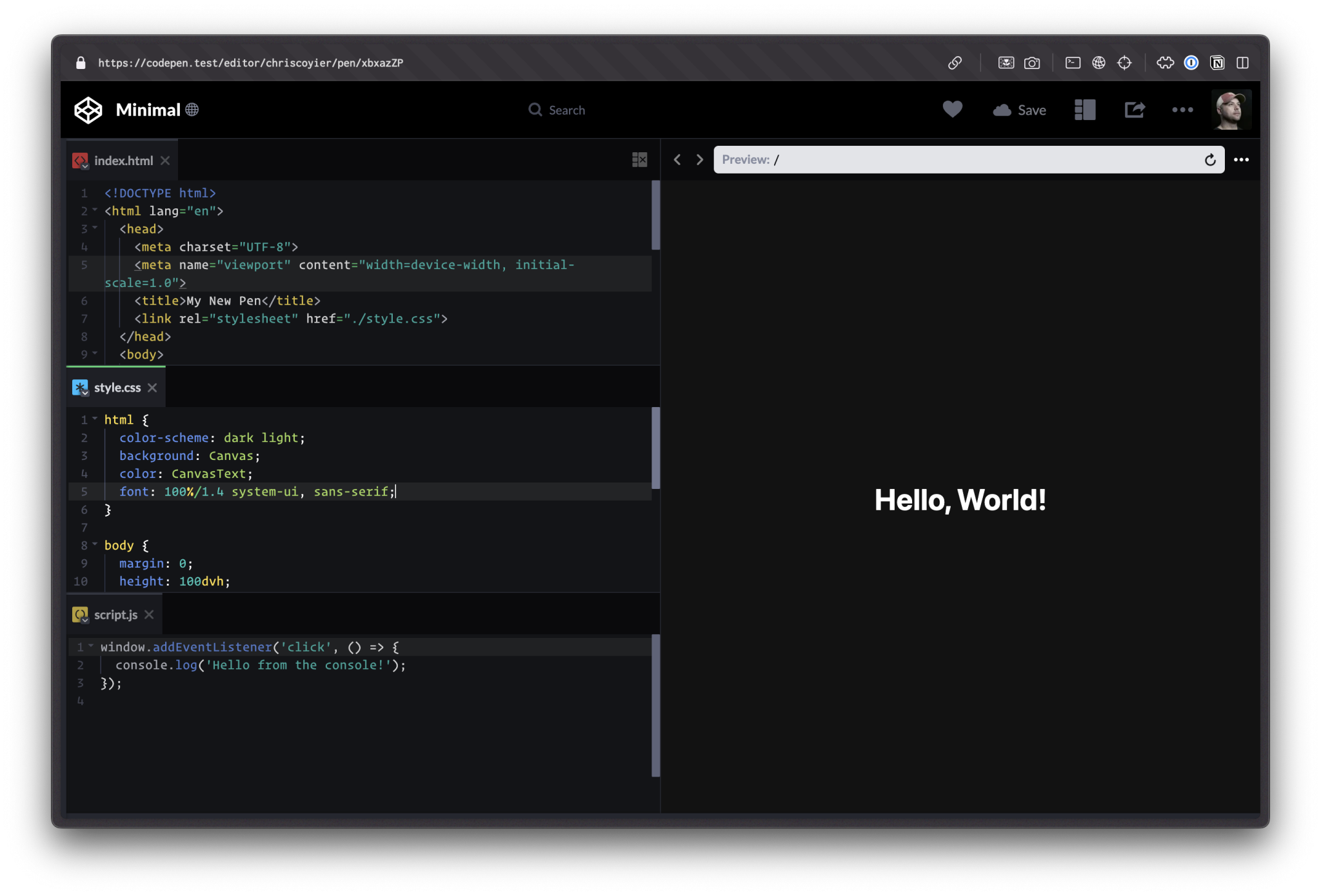 View Preferences – CodePen