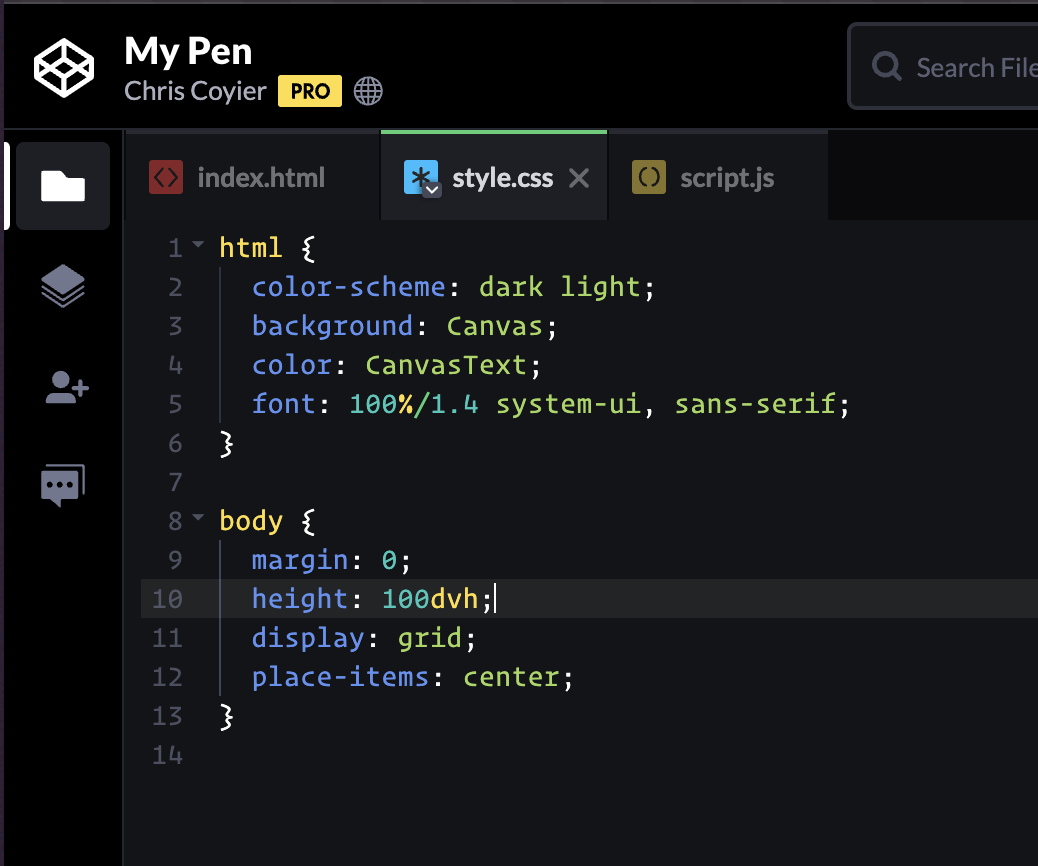 View Preferences – CodePen
